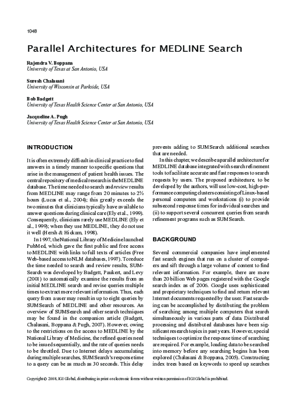 Pdf Parallel Architectures For Medline Search