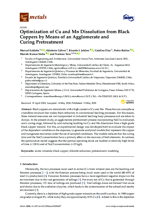 (PDF) Optimization of Cu and Mn Dissolution from Black Coppers by Means ...