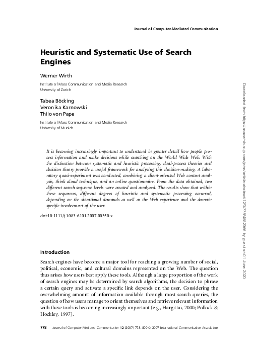(PDF) Heuristic and Systematic Use of Search Engines | Werner Wirth ...