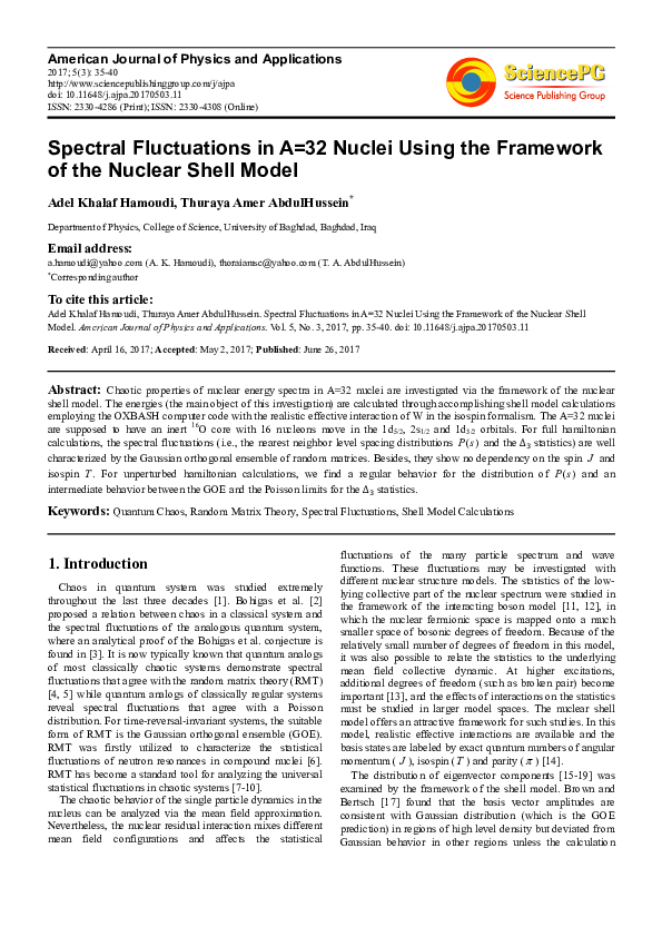 (PDF) Spectral Fluctuations in A=32 Nuclei Using the Framework of the ...