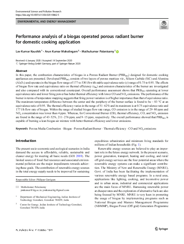 (PDF) Performance analysis of a biogas operated porous radiant burner ...