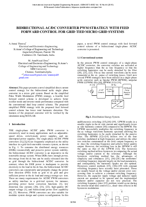 Pdf Bidirectional Ac Dc Converter Pwm Strategy With Feed Forward Control For Grid Tied Micro