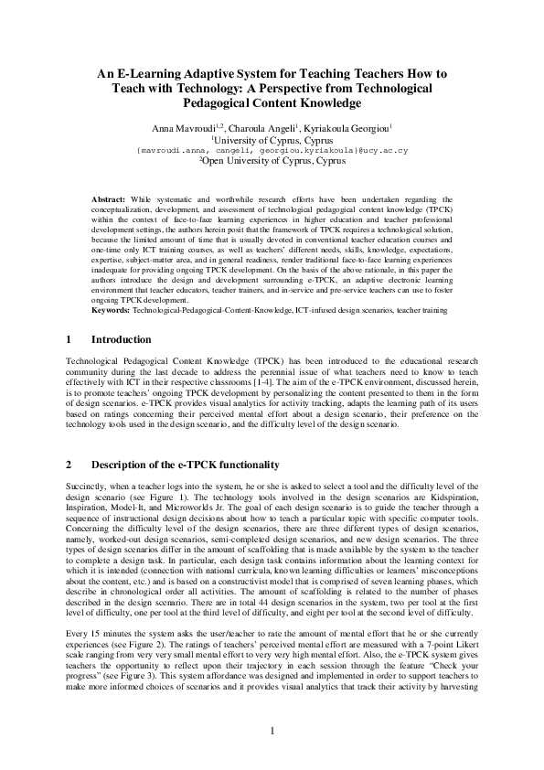 (PDF) Adaptive E-Learning System for Developing Technological Pedagogical Knowledge