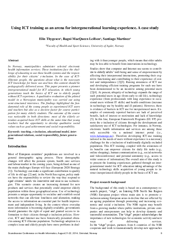 (PDF) Using ICT training as an arena for intergenerational learning experience. A case study