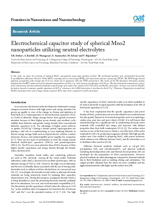 (PDF) Electrochemical capacitor study of spherical MnO2 nanoparticles ...