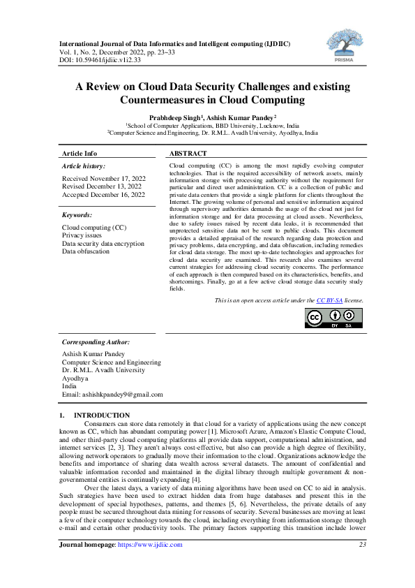 Pdf A Review On Cloud Data Security Challenges And Existing