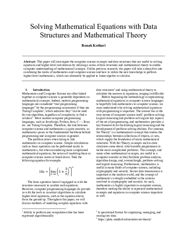 (PDF) Solving Mathematical Equations with Data Structures and ...