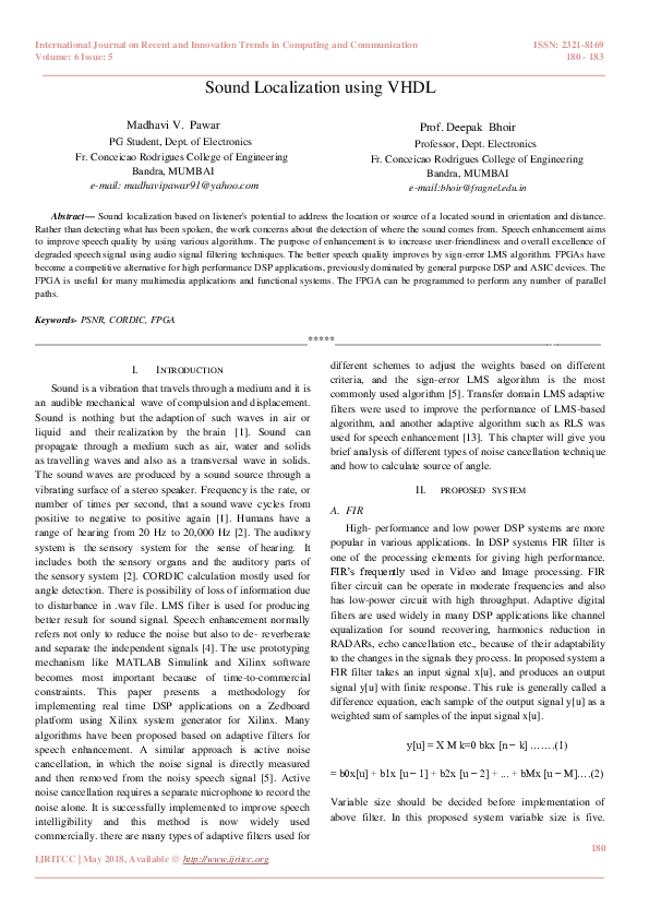 (PDF) Sound Localization using VHDL