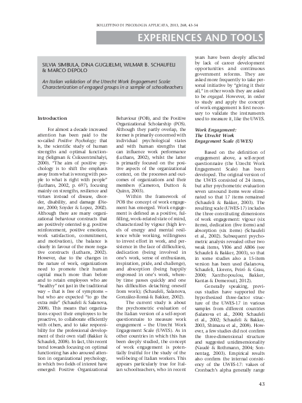 (PDF) An Italian validation of the Utrecht Work Engagement Scale ...