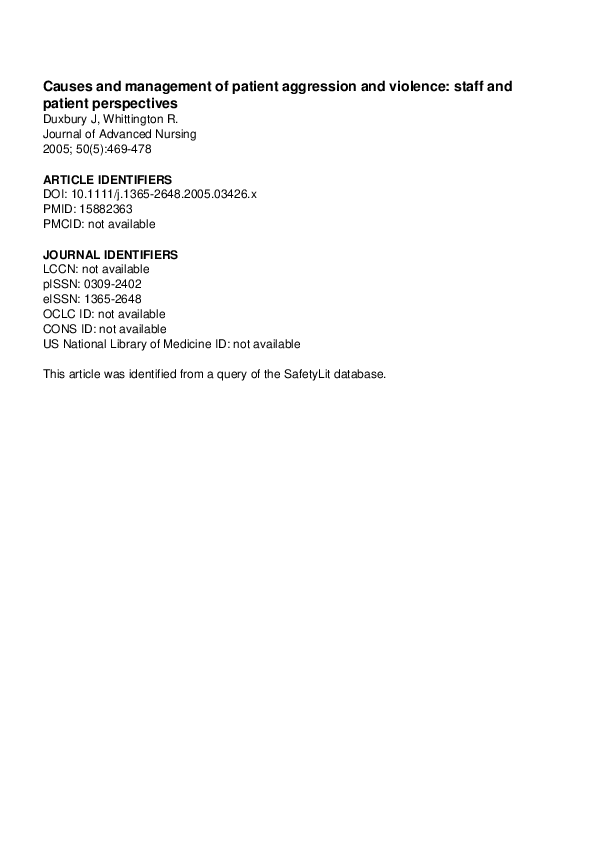 (PDF) Causes and management of patient aggression and violence: staff ...