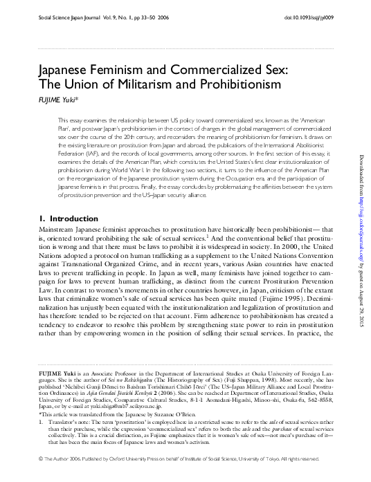 (PDF) Japanese Feminism and Commercialized Sex: The Union of Militarism ...