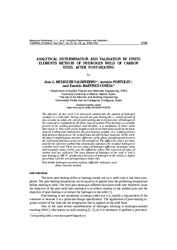(PDF) Analytical determination and validation by finite elements method of hydrogen weld of ...