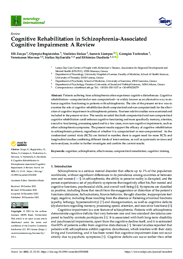 (PDF) Cognitive Rehabilitation in Schizophrenia-Associated Cognitive ...