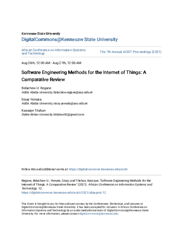 (PDF) Software Engineering Methods for the Internet of Things