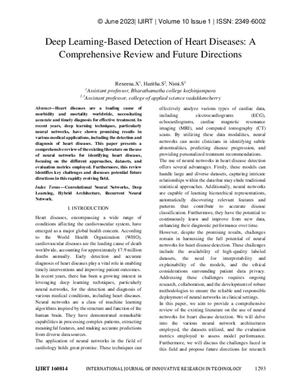 Pdf Deep Learning Based Detection Of Heart Diseases A Comprehensive Review And Future Directions