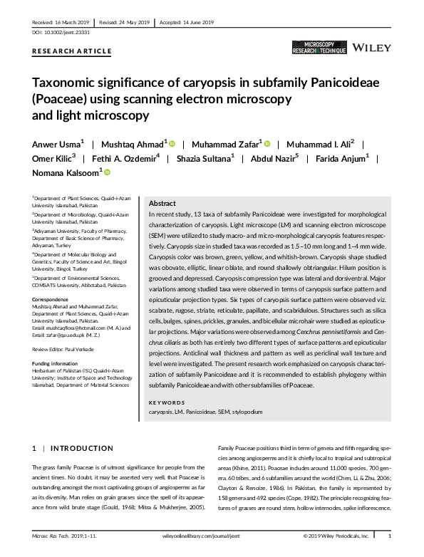 (PDF) Taxonomic significance of caryopsis in subfamily Panicoideae ...