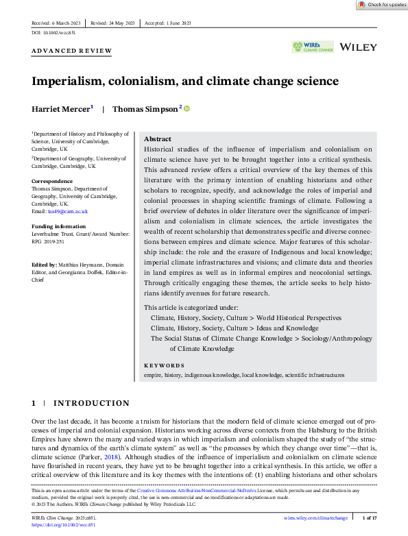 (PDF) Imperialism, colonialism, and climate change science
