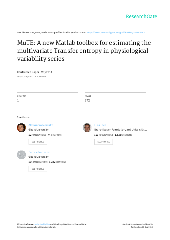 (PDF) MuTE: A new Matlab toolbox for estimating the multivariate Transfer entropy in ...