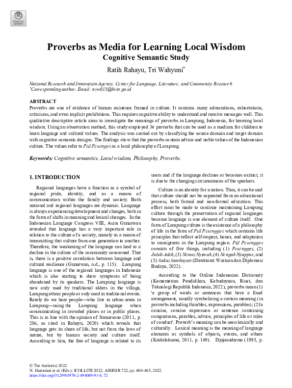 (PDF) Proverbs as Media for Learning Local Wisdom