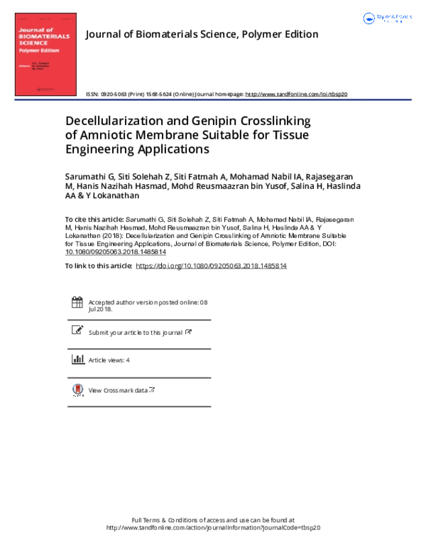 (PDF) Decellularization and Genipin Crosslinking of Amniotic Membrane ...