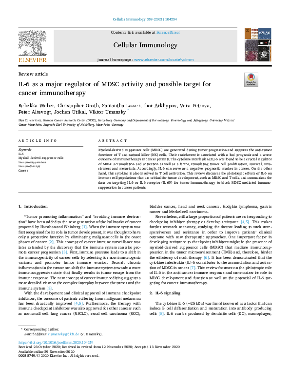 (PDF) IL-6 as a major regulator of MDSC activity and possible target ...