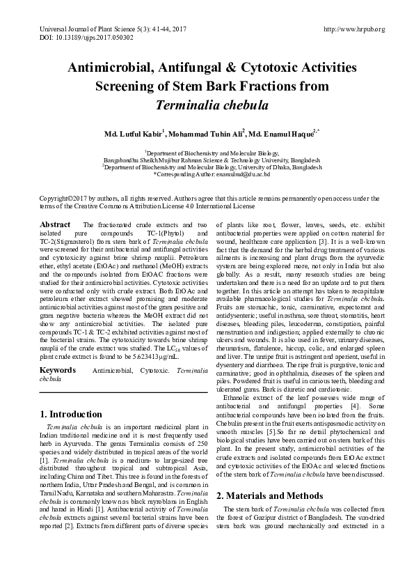 (PDF) Antimicrobial, Antifungal & Cytotoxic Activities Screening of Stem Bark Fractions from ...