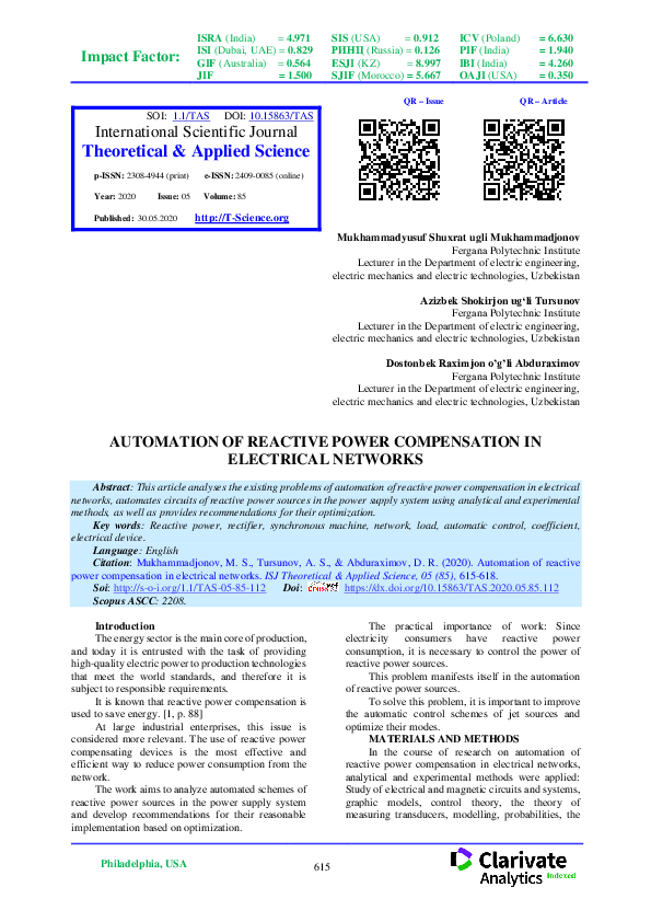 (PDF) Automation of Reactive Power Compensation in Electrical Networks