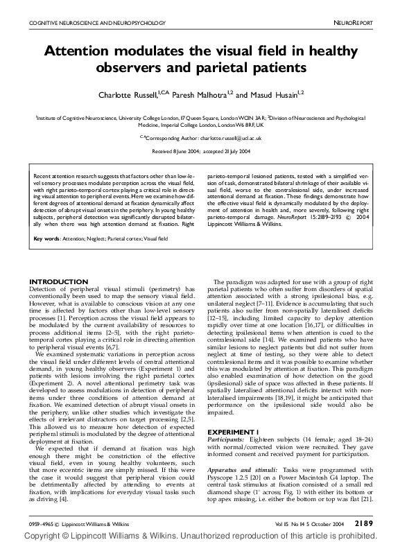 (PDF) Attention modulates the visual field in healthy observers and ...