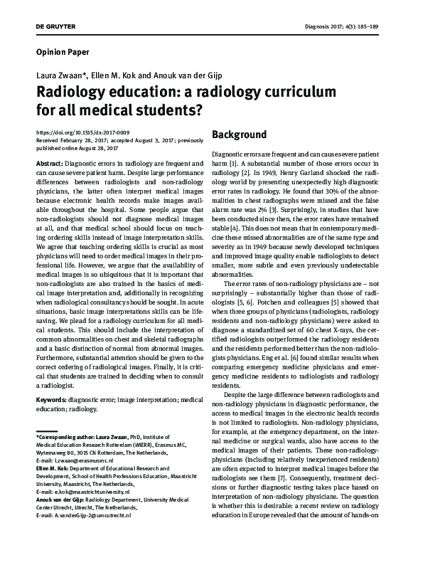 (PDF) Radiology education: a radiology curriculum for all medical students?