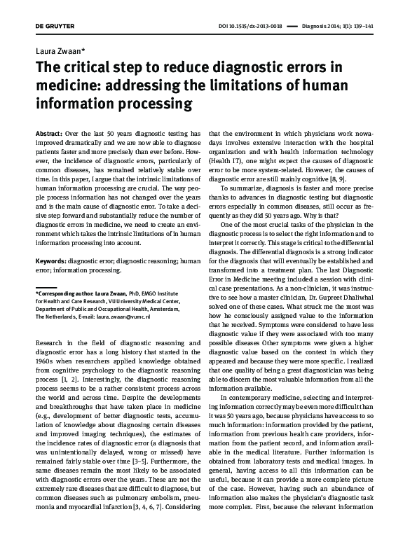 (PDF) The critical step to reduce diagnostic errors in medicine: addressing the limitations of ...