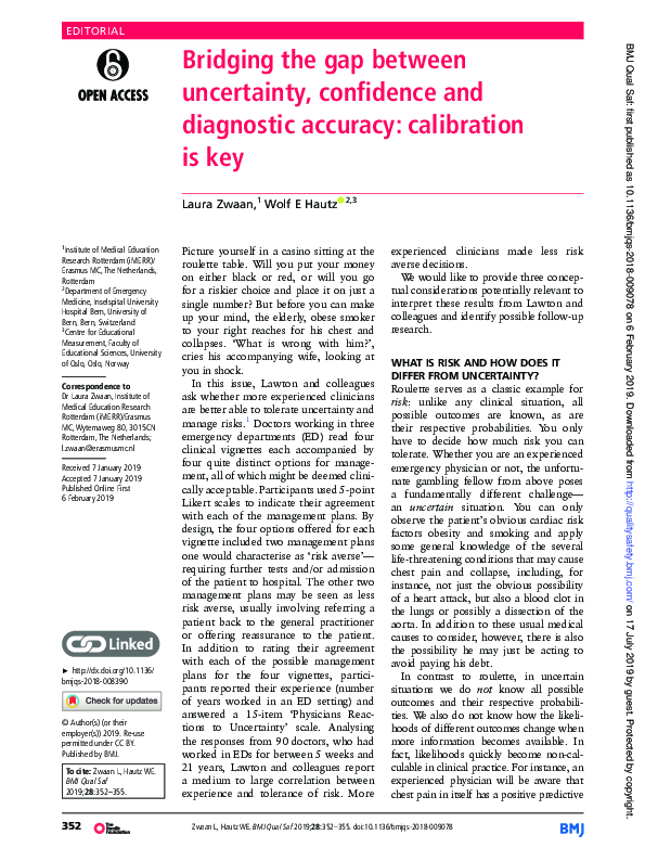 (PDF) Bridging the gap between uncertainty, confidence and diagnostic ...