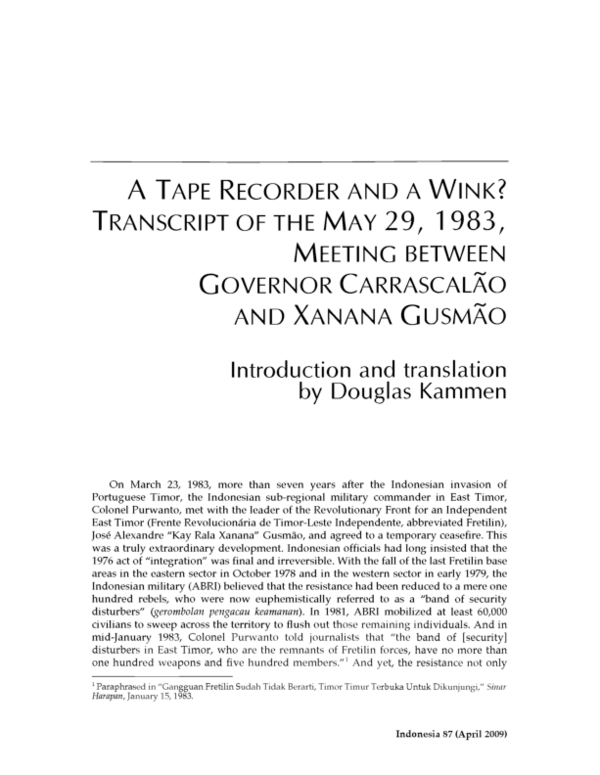 (PDF) A tape-recorder and a wink?; Transcript of the May 29, 1983 ...