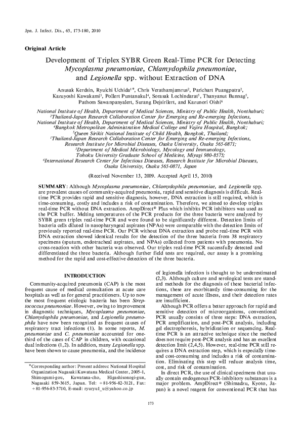 (PDF) Development of Triplex SYBR Green Real-Time PCR for Detecting Mycoplasma pneumoniae ...