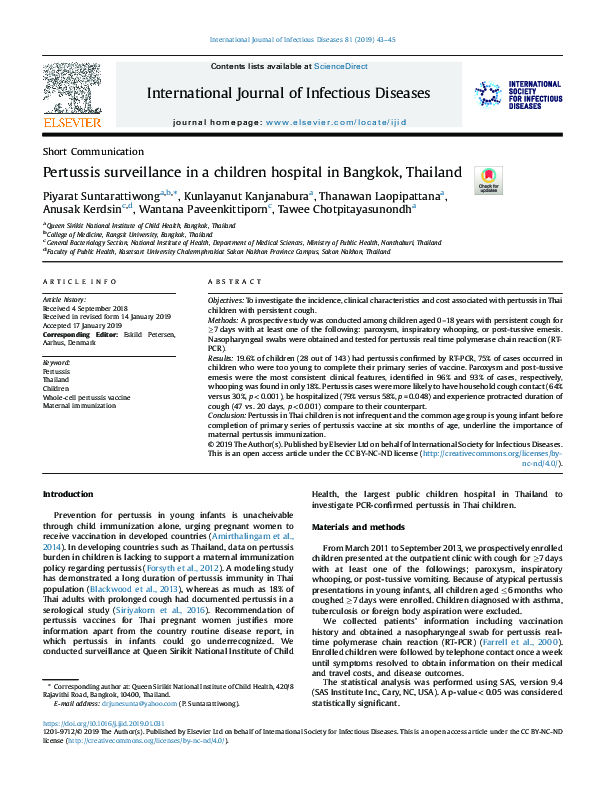 (PDF) Pertussis surveillance in a children hospital in Bangkok, Thailand