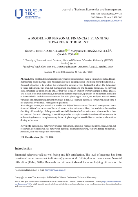 (PDF) A Model for Personal Financial Planning Towards Retirement