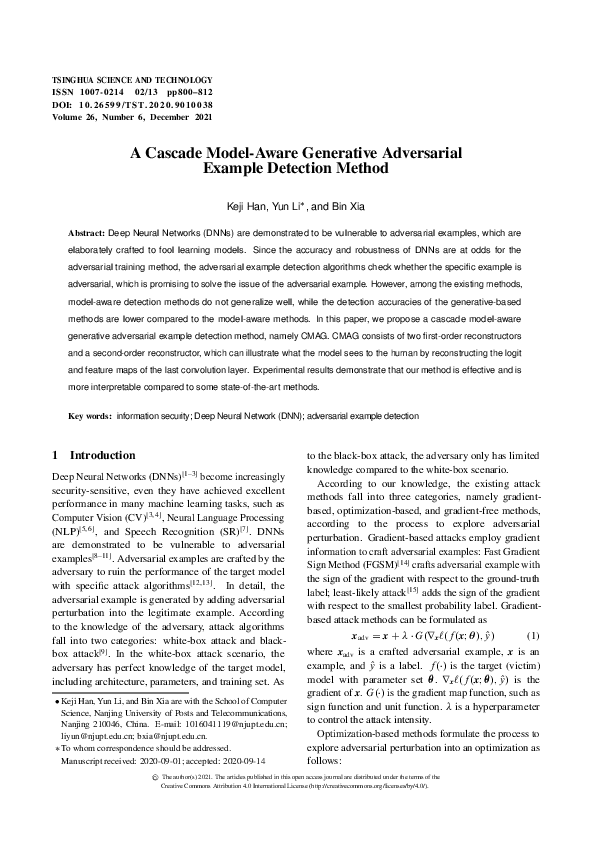 (PDF) A cascade model-aware generative adversarial example detection method