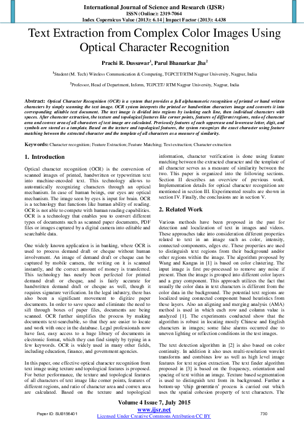 Pdf Text Extraction From Complex Color Images Using Optical Character Recognition 