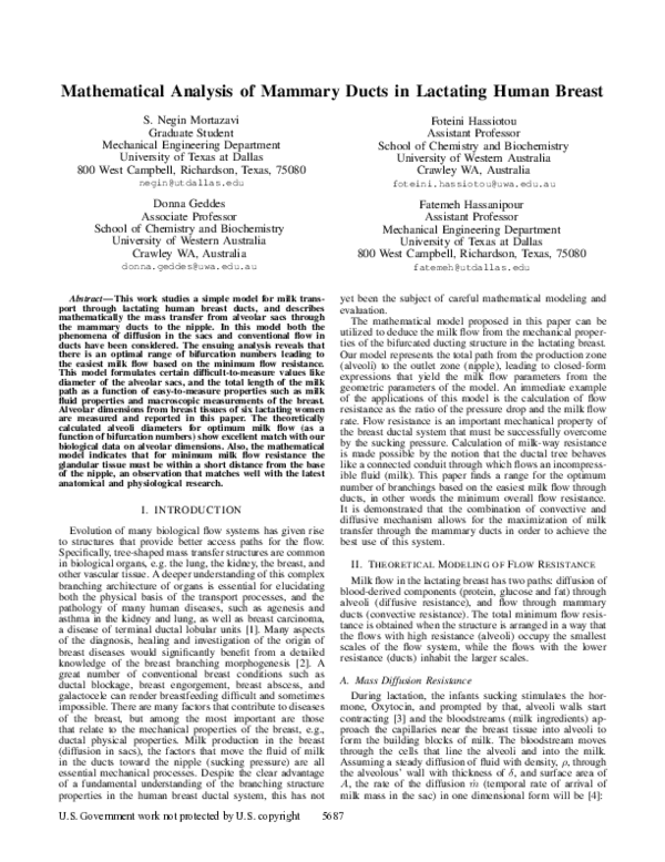 (PDF) Mathematical analysis of mammary ducts in lactating human breast