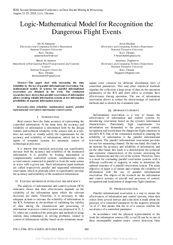 (PDF) Logic-Mathematical Model for Recognition the Dangerous Flight ...
