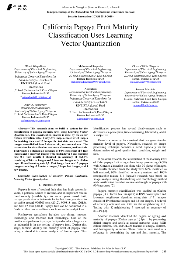 (PDF) California Papaya Fruit Maturity Classification Uses Learning Vector Quantization