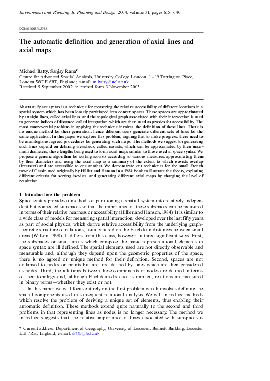 (PDF) The Automatic Definition and Generation of Axial Lines and Axial Maps