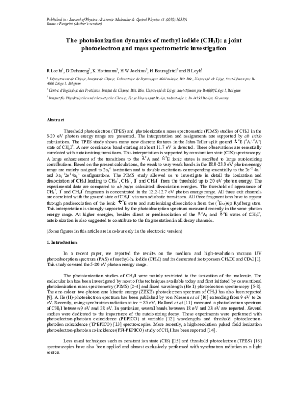 (PDF) The photoionization dynamics of methyl iodide (CH3I): a joint ...