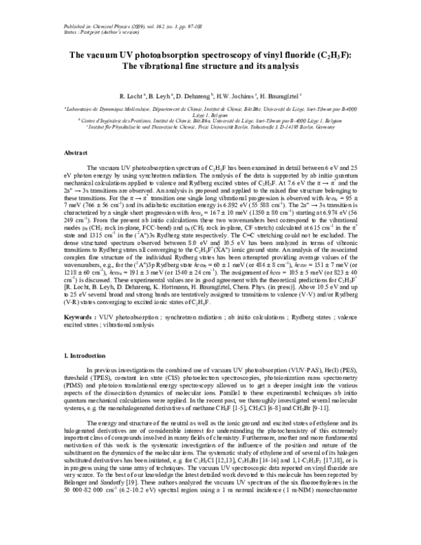 (PDF) The vacuum UV photoabsorption spectroscopy of vinyl fluoride ...