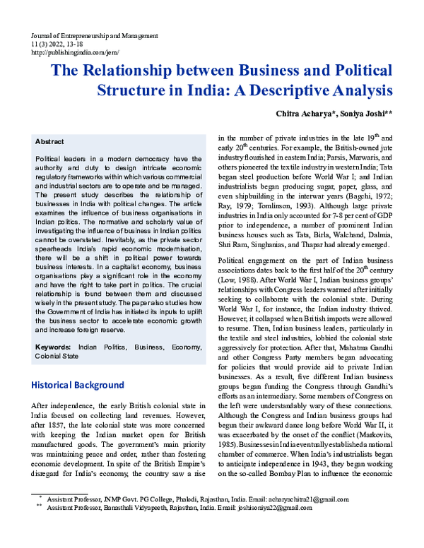 (PDF) The Relationship between Business and Political Structure in ...