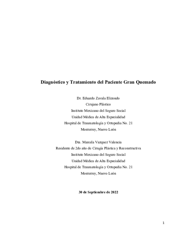 (DOC) Diagnostico y Tratamiento del Paciente Gran Quemado
