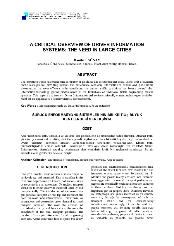 (PDF) A critical overview of driver information systems; the need in ...