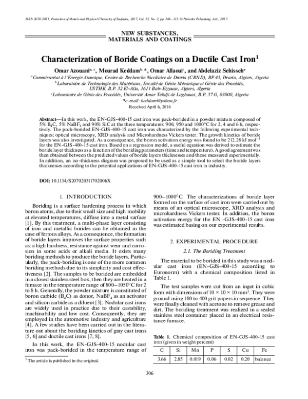 (PDF) Characterization of boride coatings on a ductile cast iron