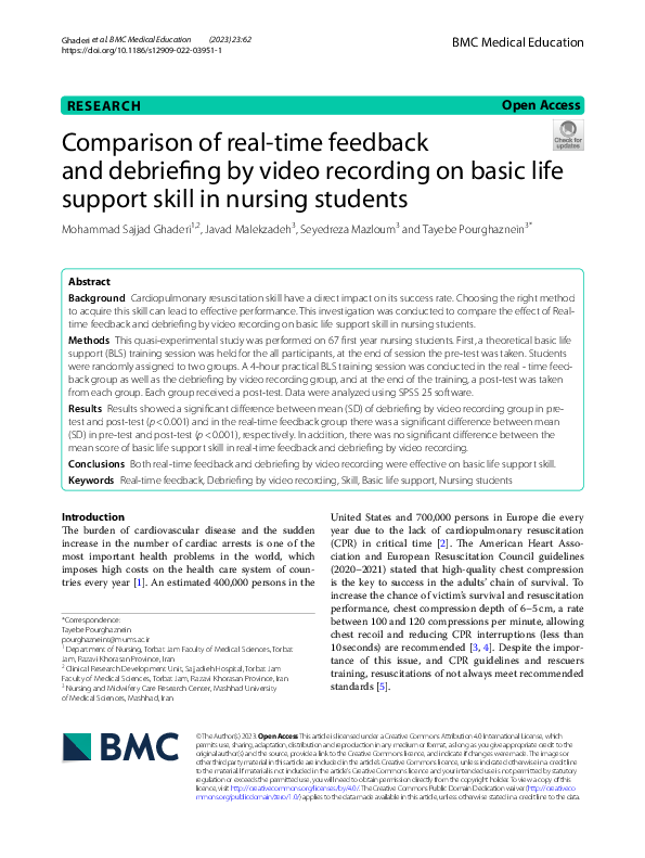 (PDF) Comparison of Real-time Feedback and Debriefing by Video ...