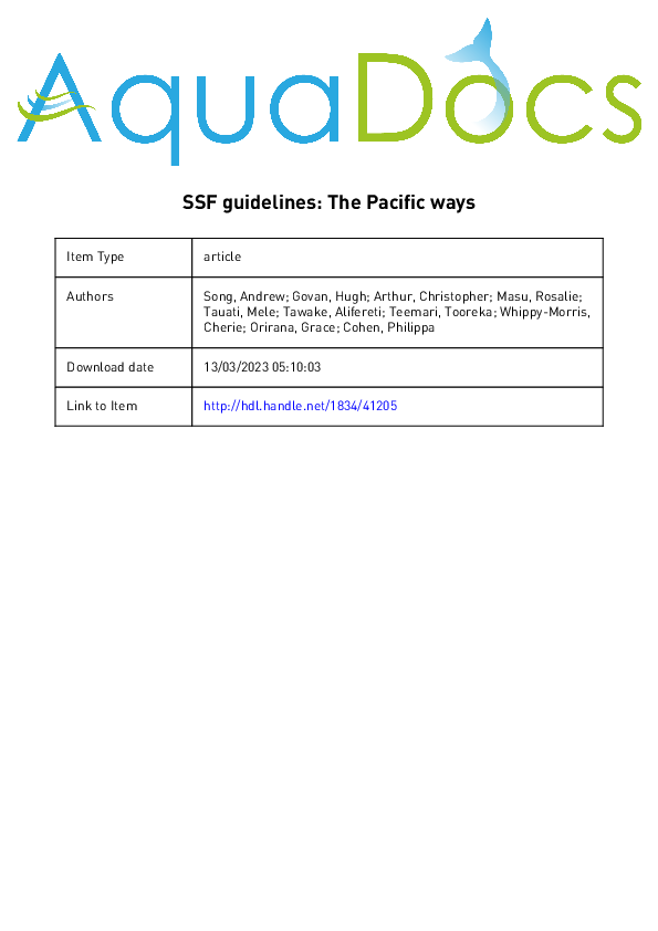 (PDF) SSF guidelines: The Pacific ways | Philippa Cohen - Academia.edu