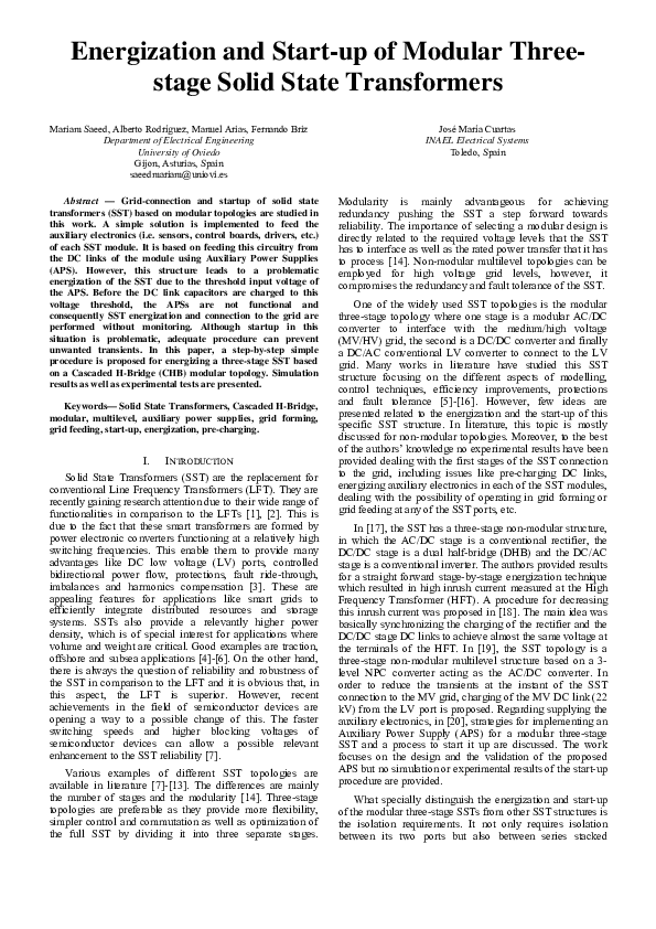 (PDF) Energization and Start-up of Modular Three-stage Solid State ...